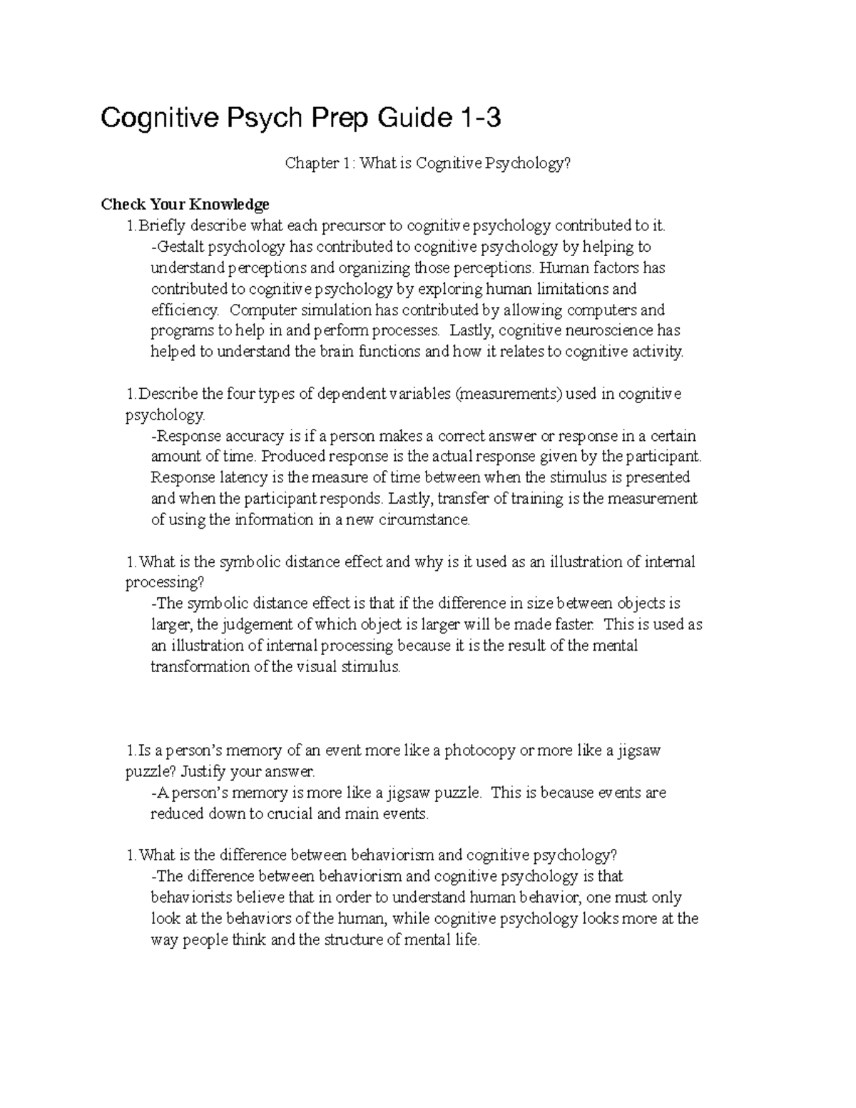 Cognitive Psych Prep Guide 1-3 - Cognitive Psych Prep Guide 1- Chapter ...