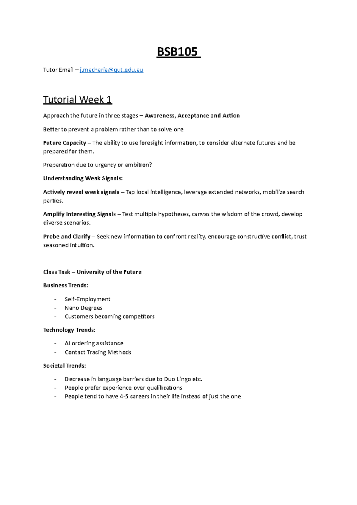 Tutorial Notes BSB105 Future Enterprise - BSB Tutor Email – j@qut.edu ...