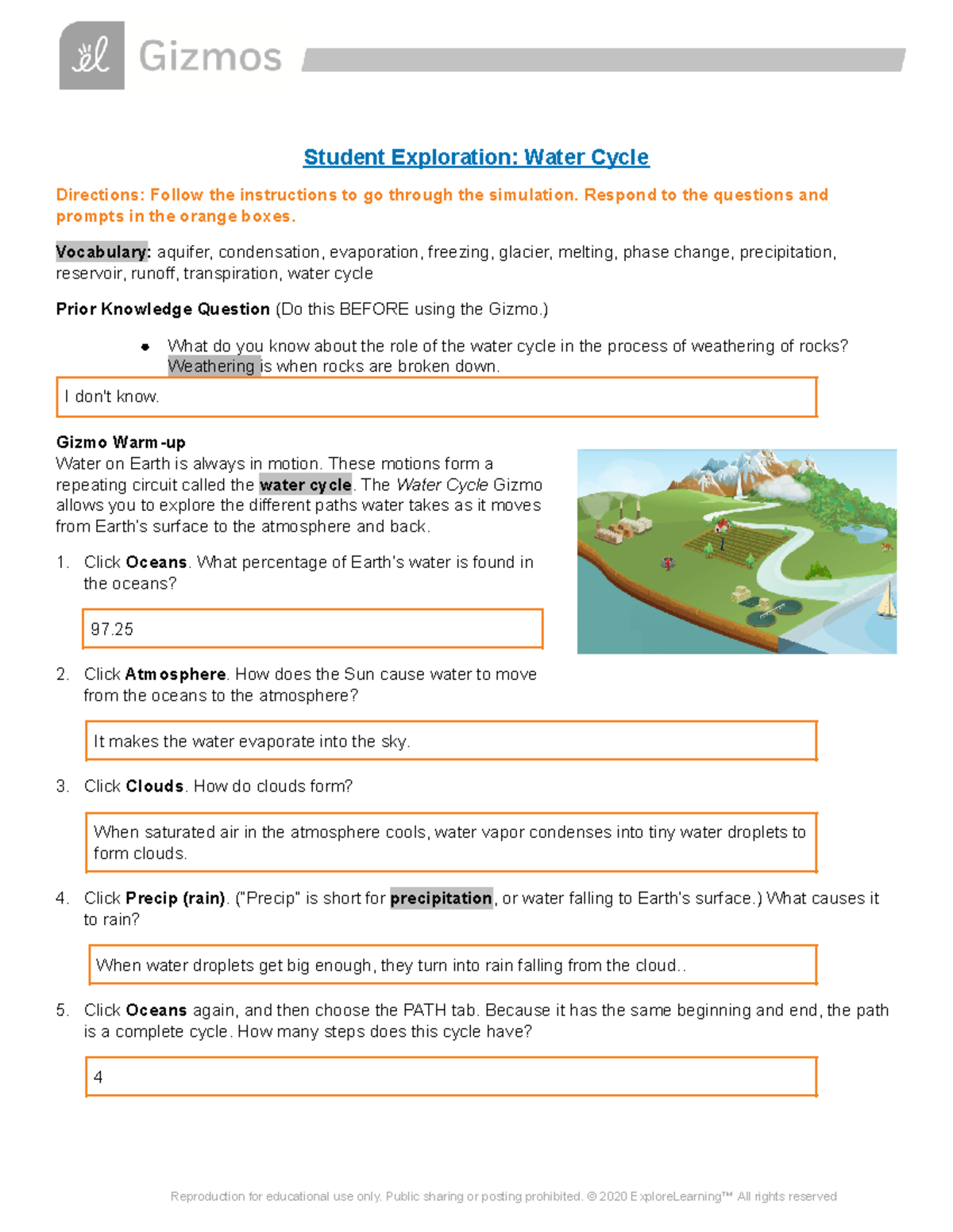 Water Cycle SE. - Student Exploration: Water Cycle Directions: Follow ...