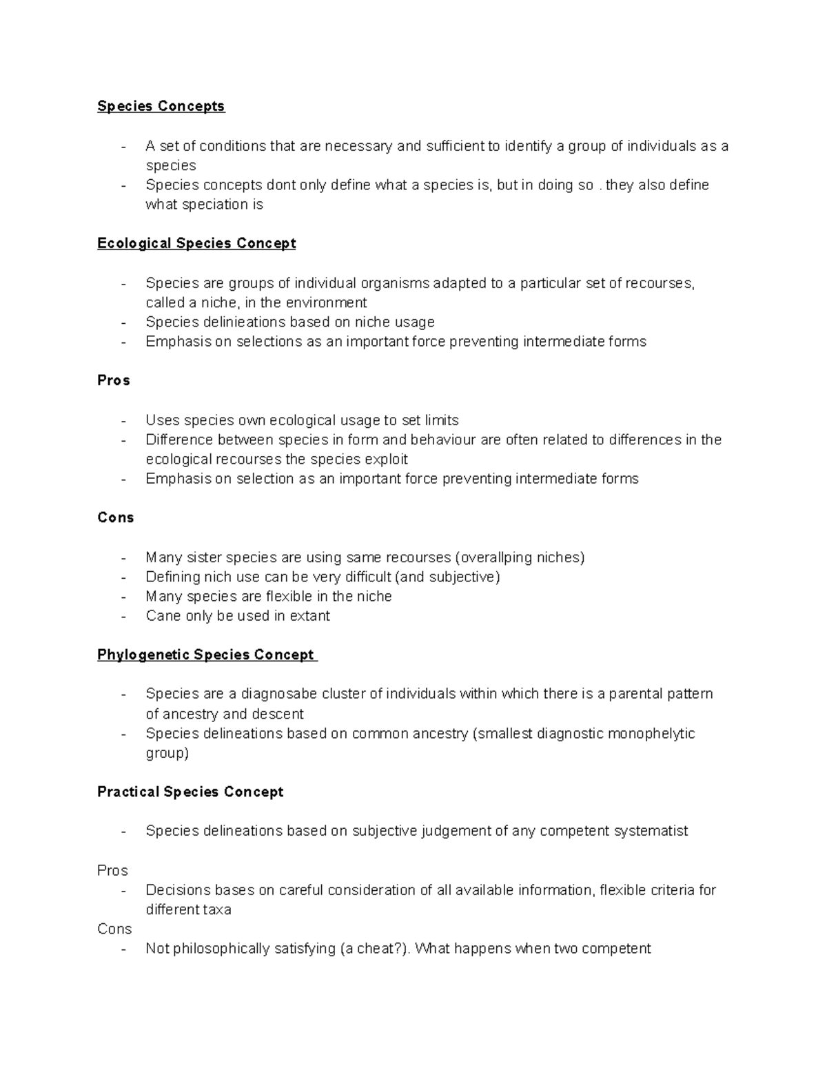 BI111 jan 25 - Hope it helps - Species Concepts A set of conditions ...