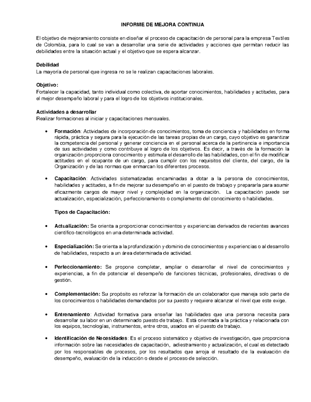 Informe Mejora Continua - INFORME DE MEJORA CONTINUA El objetivo de ...