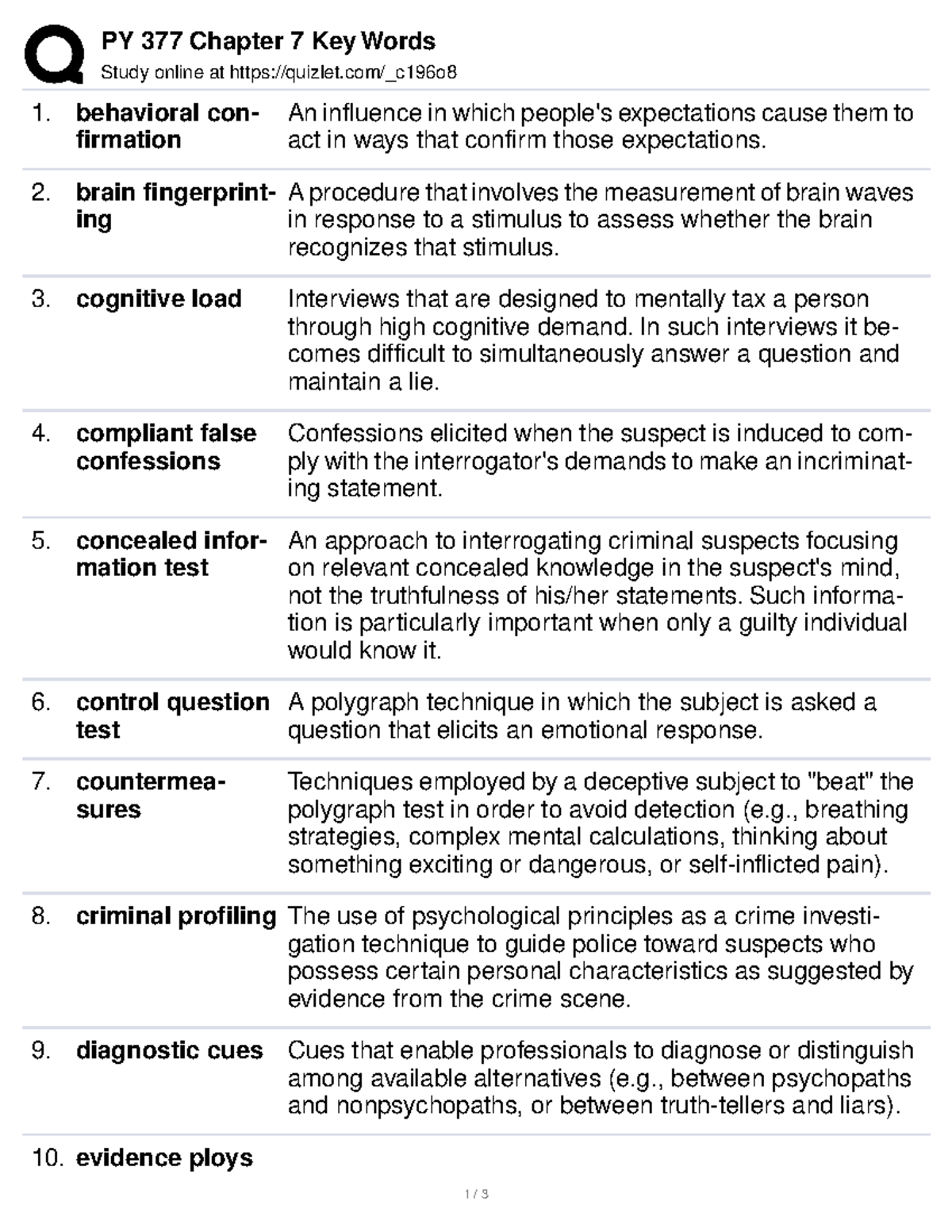 PY377 Chapter 7 key words - PY 377 Chapter 7 Key Words Study online at quizlet/_c196o behavioral ...