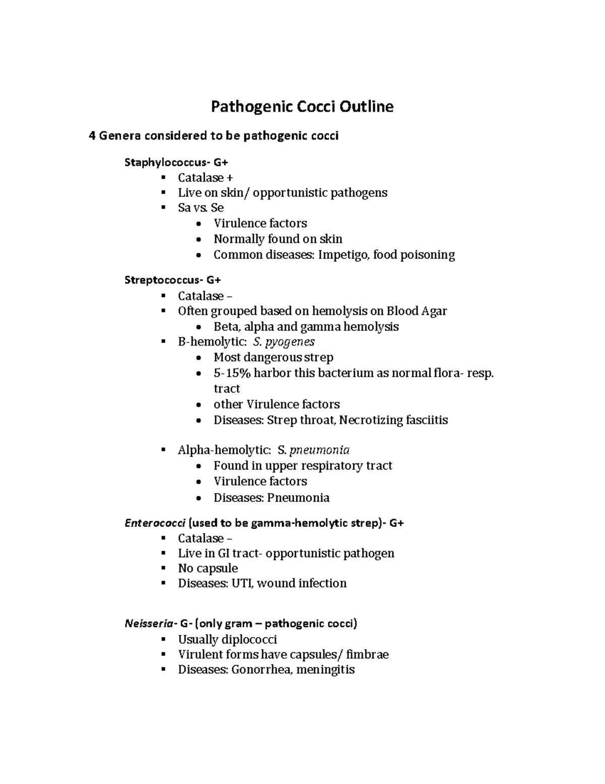 Pathogenic Cocci Outline - Se Virulence factors Normally found on skin ...