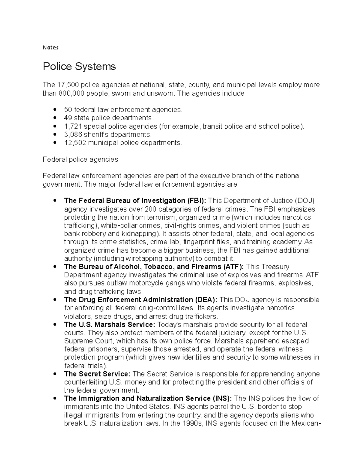 61 - crime - Notes Police Systems The 17,500 police agencies at ...