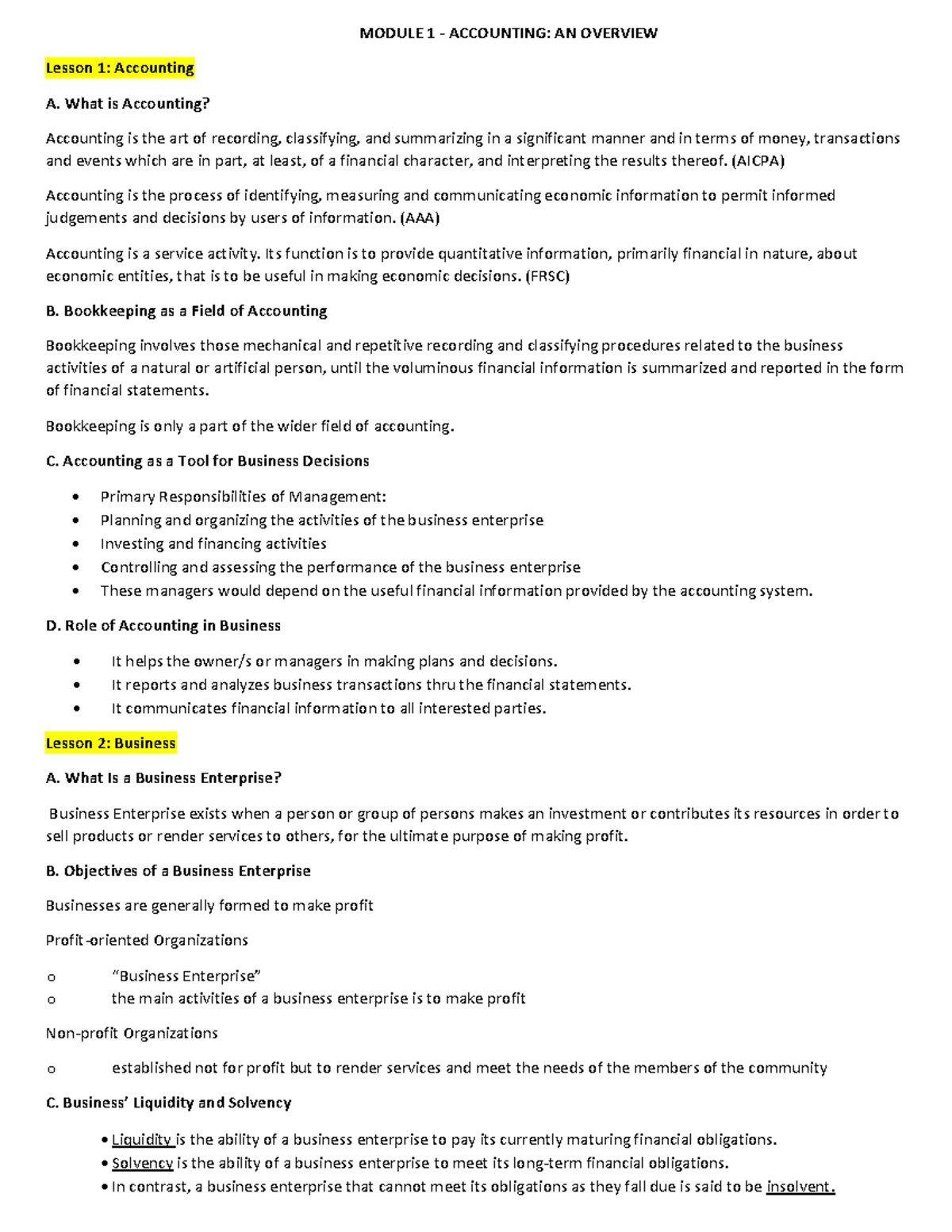 Funda( Module 1-5) - MODULE 1 - ACCOUNTING: AN OVERVIEW Lesson 1 ...