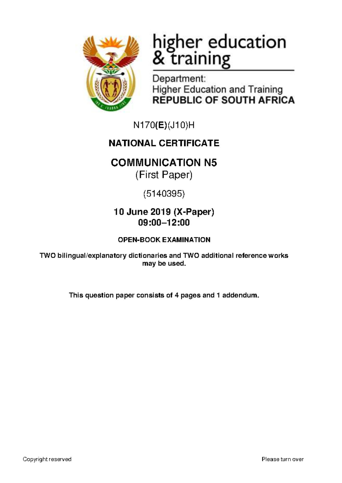 N170 - Communication N5 P1 QP JUN 2019 - Copyright reserved Please turn ...