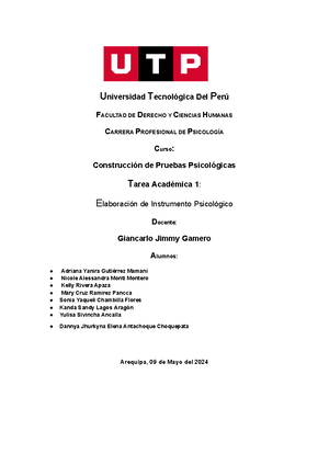 Construcción de pruebas psicológicas - UTP - Studocu
