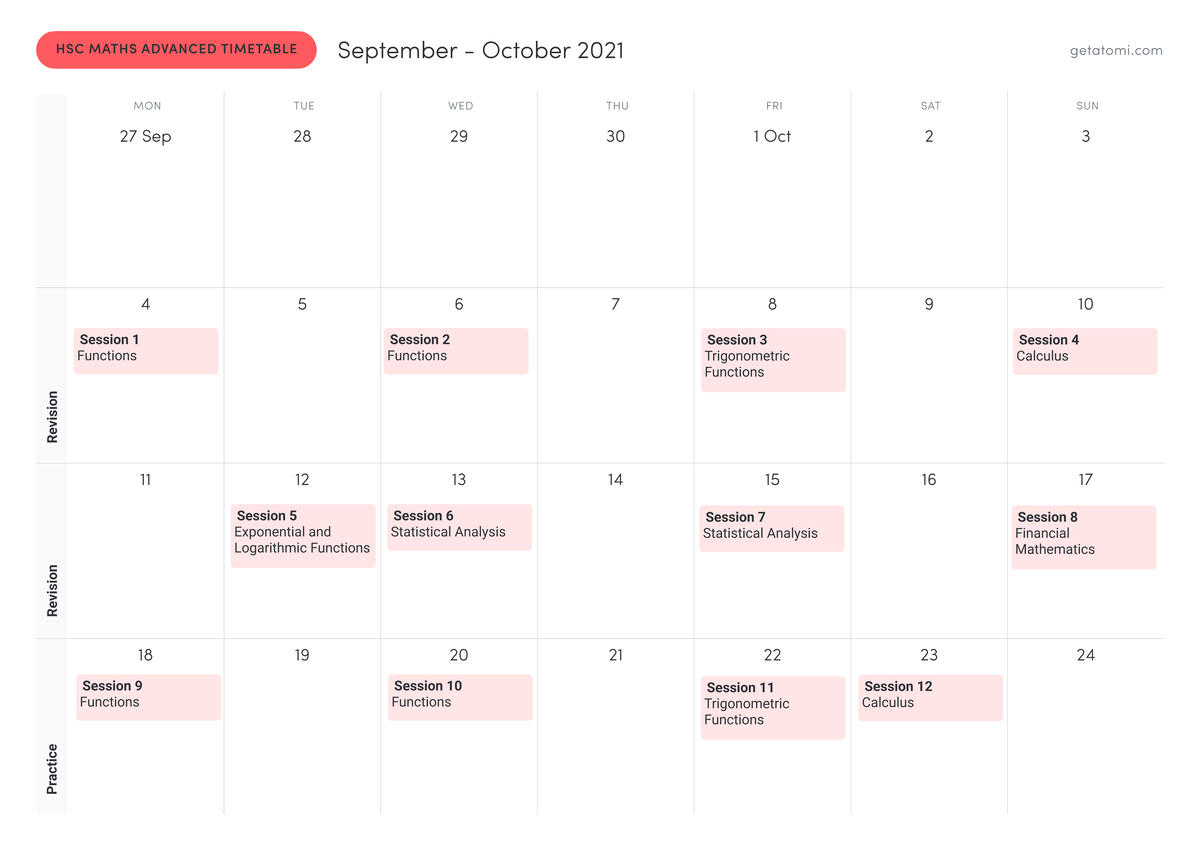 Atomi hsc maths advanced study timetable 2021 - MON TUE WED THU FRI SAT ...