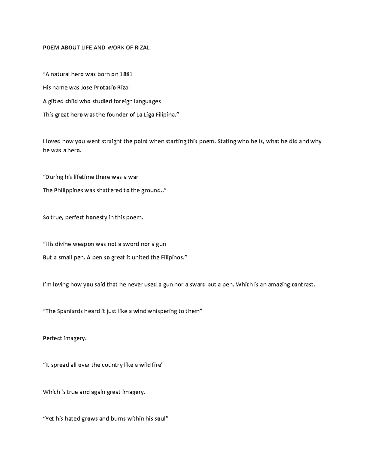 I am sharing 'Poem About Life and Work of Rizal' with you - POEM ABOUT ...