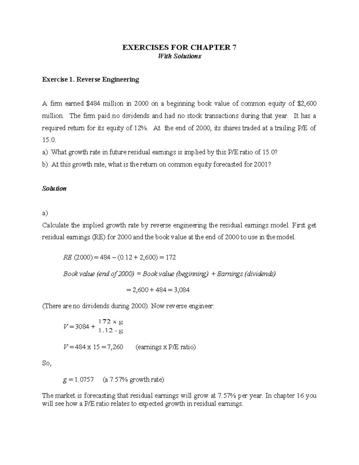 Re aeg practice 2 - Financial statement analysis - EXERCISES FOR CHAPTER 7 With Solutions ...