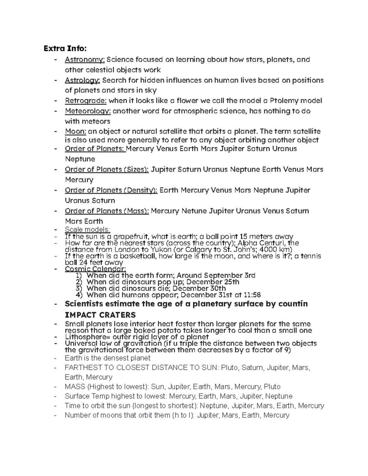 Astronomy Final Notes - Extra Info: Astronomy: Science focused on ...