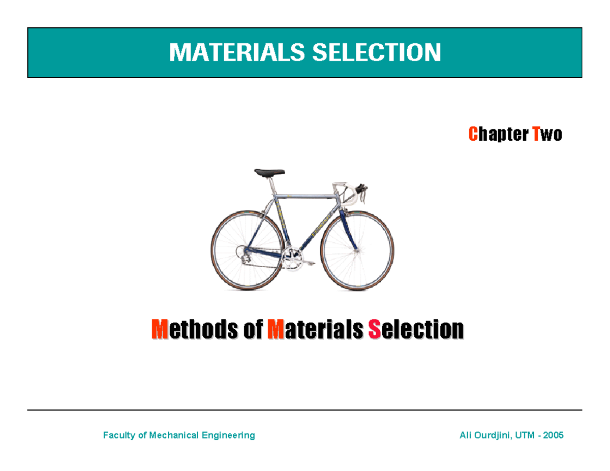 Materials selection methods 1 - - Studocu