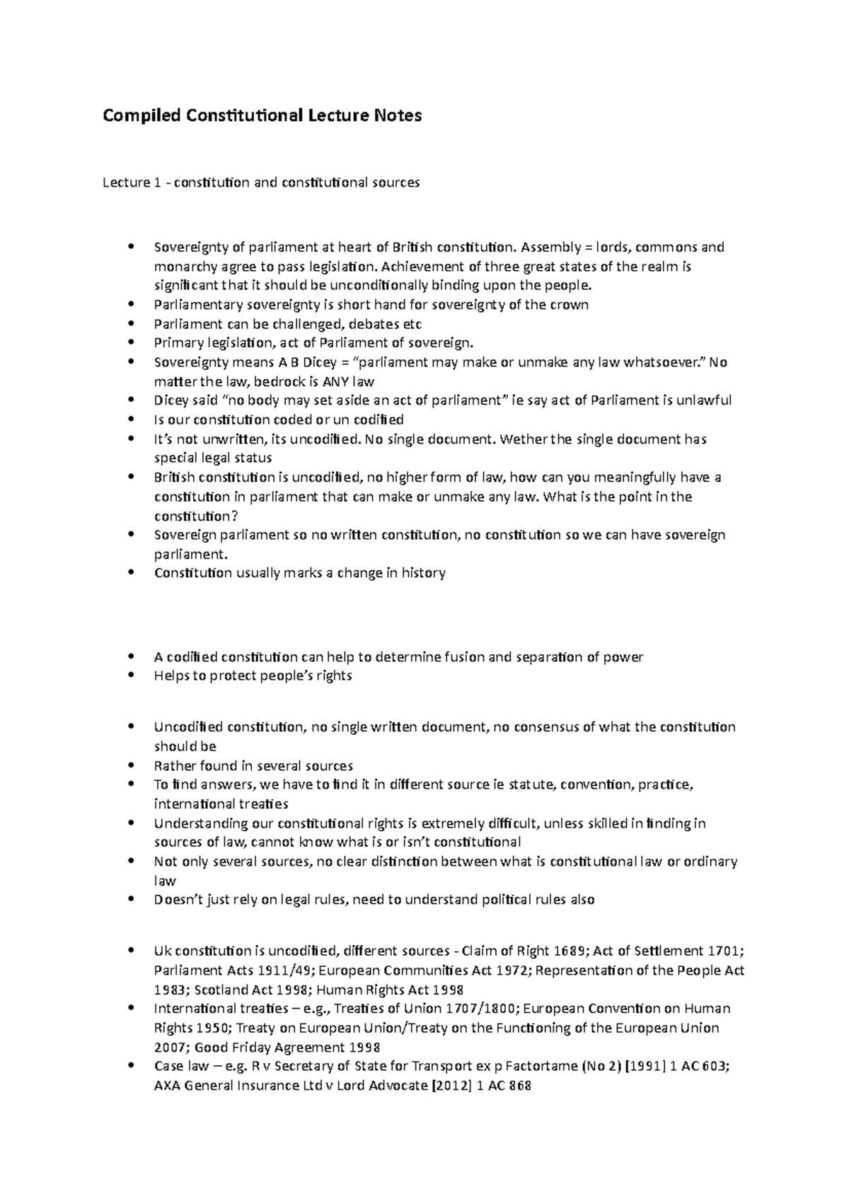 Compiled Constitutional Lecture Notes - Assembly = lords, commons and ...