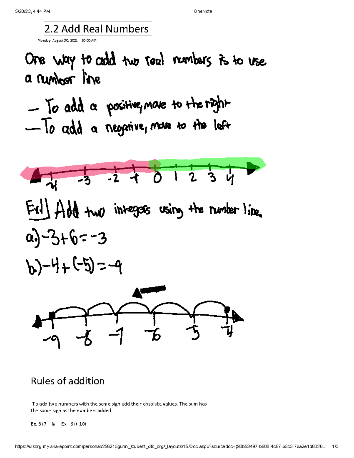 2.2 Add Real Numbers - 5/28/23, 4:44 PM OneNote - Studocu