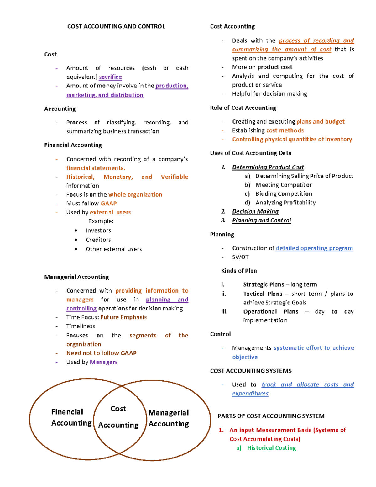 COST Accounting Chapters 1&2 - Financial Accounting Cost Accounting ...