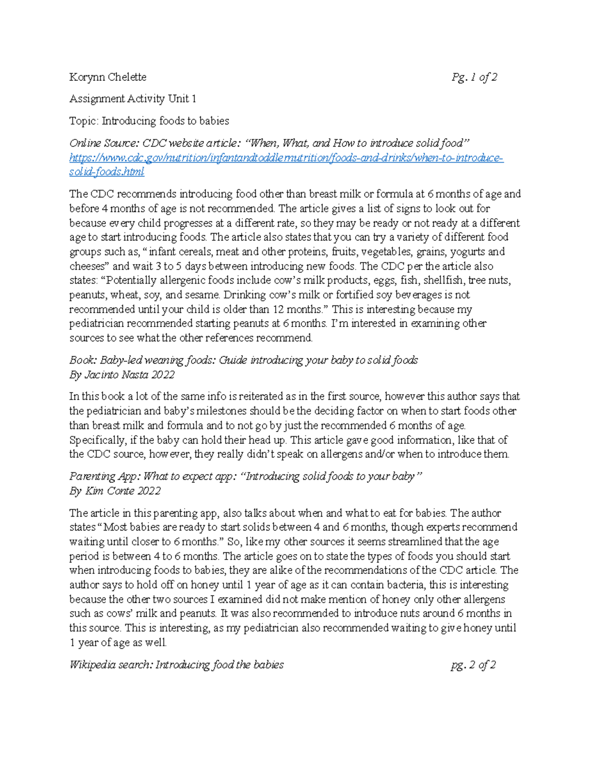 Asignment activity unit one engl 1102-01 - Korynn Chelette Pg. 1 of 2 Assignment Activity Unit 1 ...