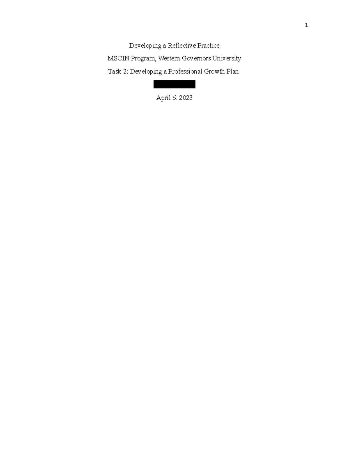 D182 task 2 - passed - Developing a Reflective Practice MSCIN Program ...