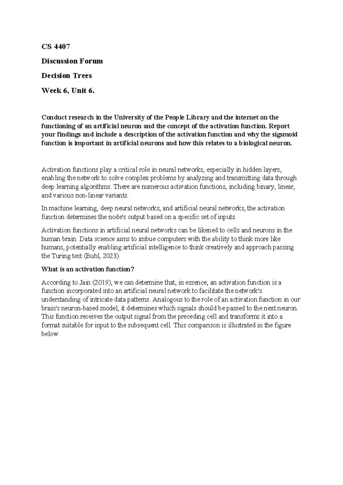 CS 4407 Discussion Forum Unit 6.docx - CS 4407 Discussion Forum Decision Trees Week 6, Unit 6 ...