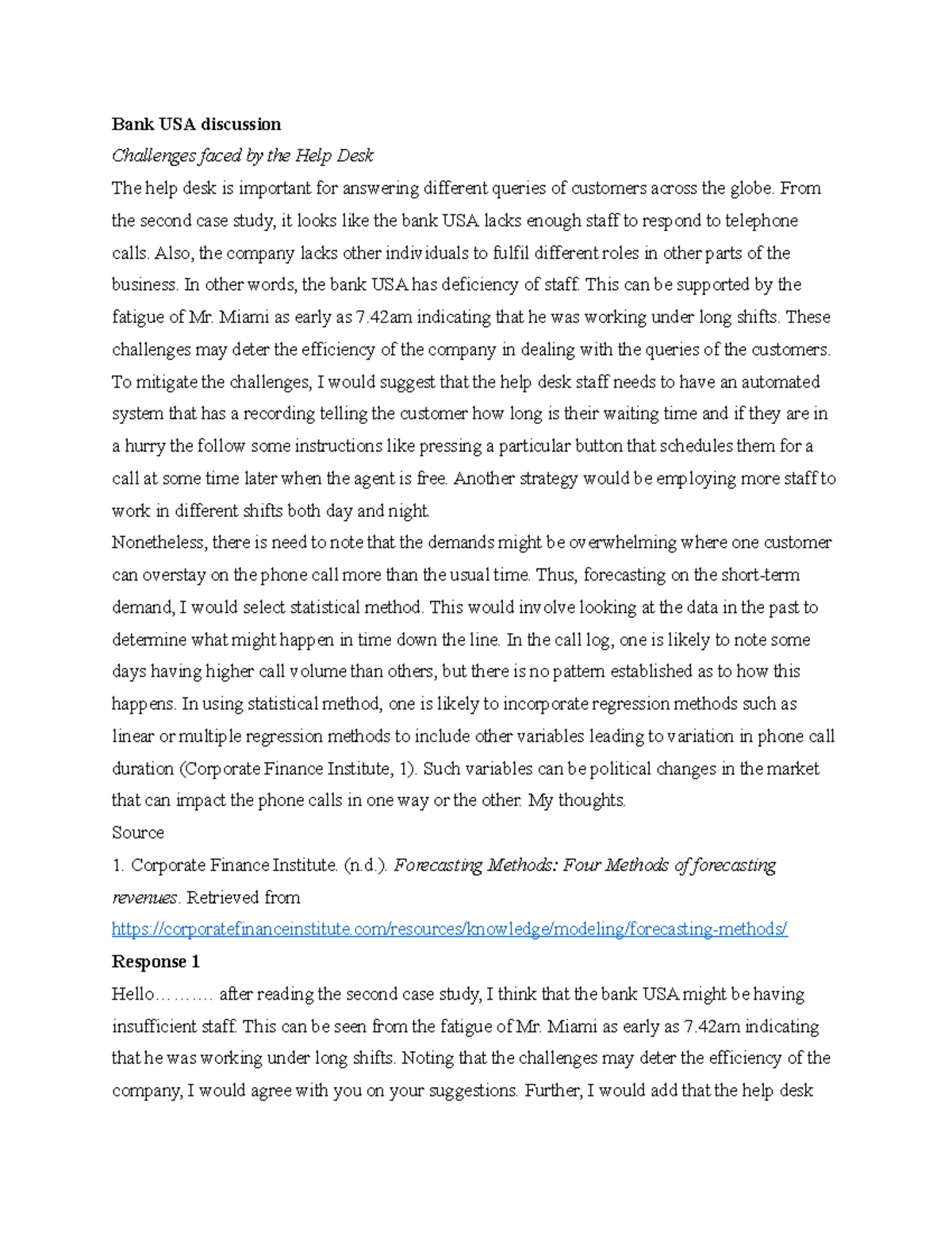 Bank USA discussion - Bank USA discussion Challenges faced by the Help ...