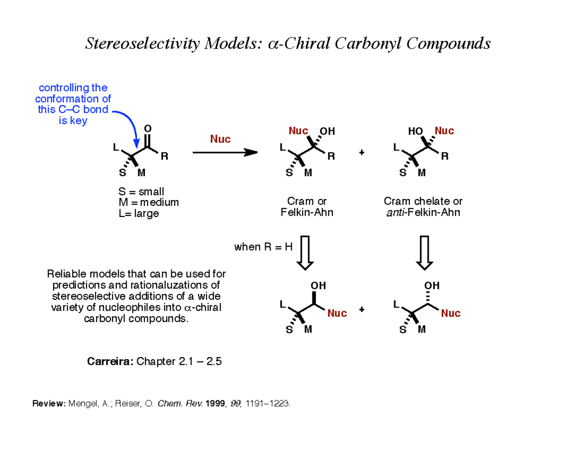 Felkin anh 4 - Lecture notes 1-9 - Stereoselectivity Models: α-Chiral ...