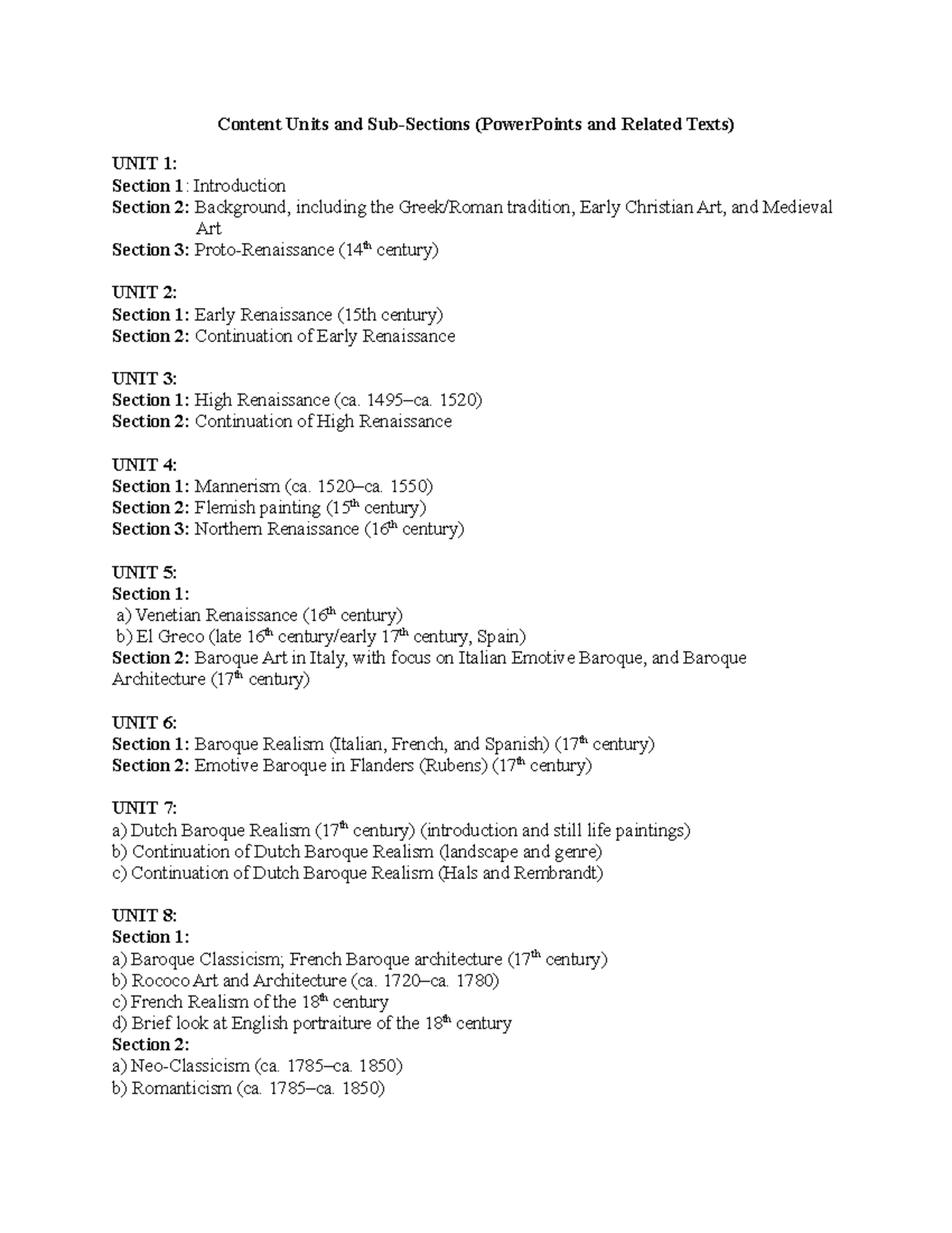 Content in Units and Sub-Sections - Content Units and Sub-Sections ...