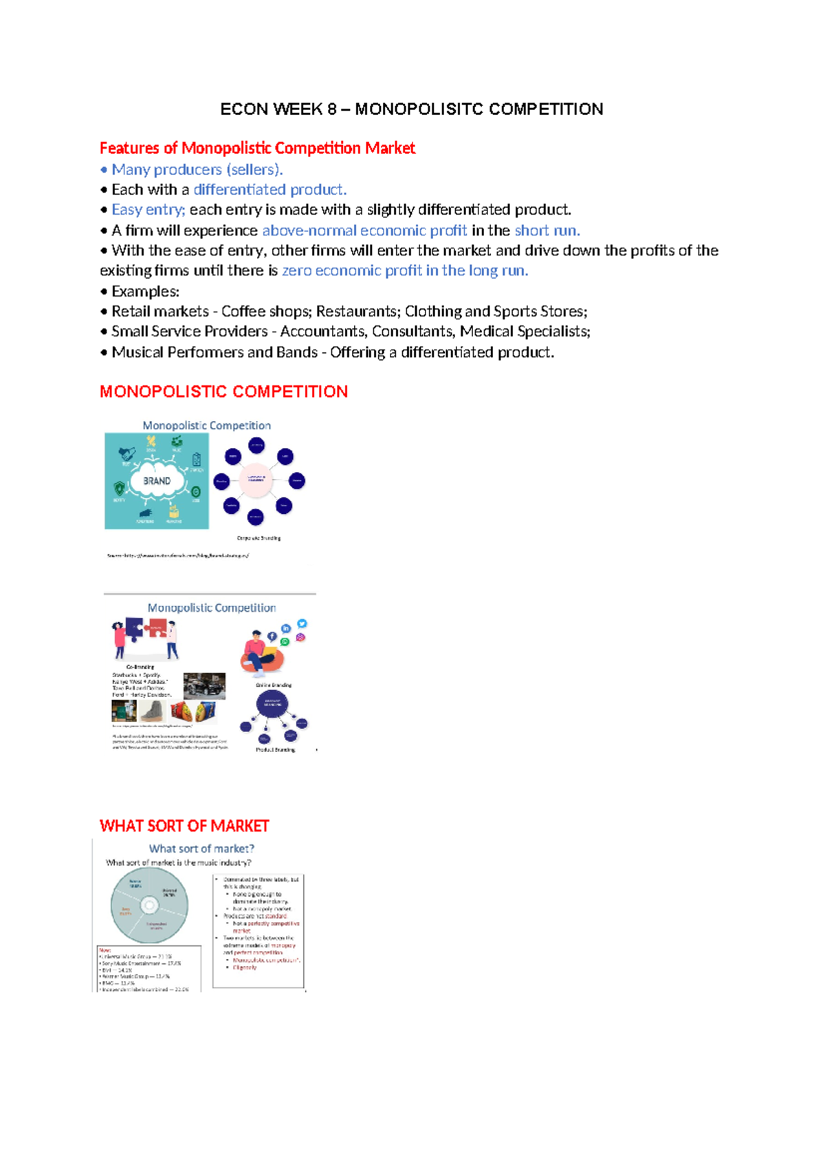 ECON WEEK 8 - Lecture notes - ECON WEEK 8 – MONOPOLISITC COMPETITION ...