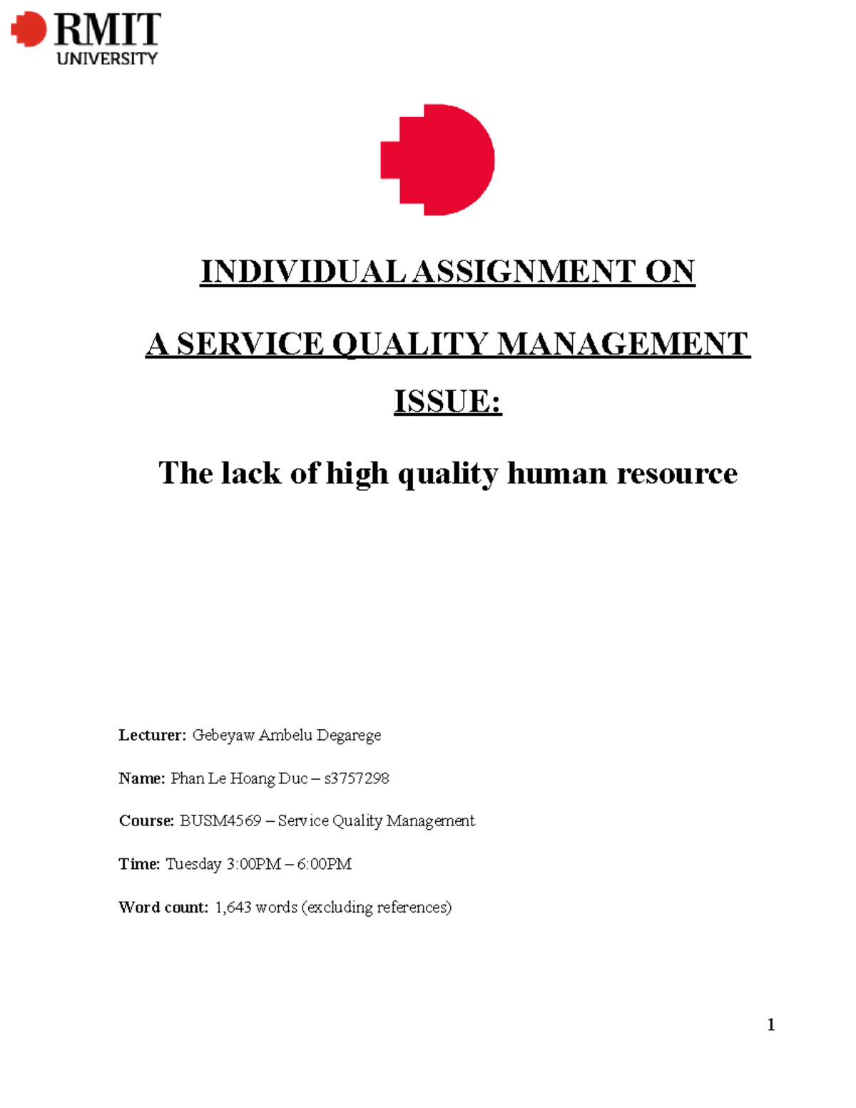 BUSM4569 Individual-Assignment Phan-Le-Hoang-Duc s3757298-1 - Service ...