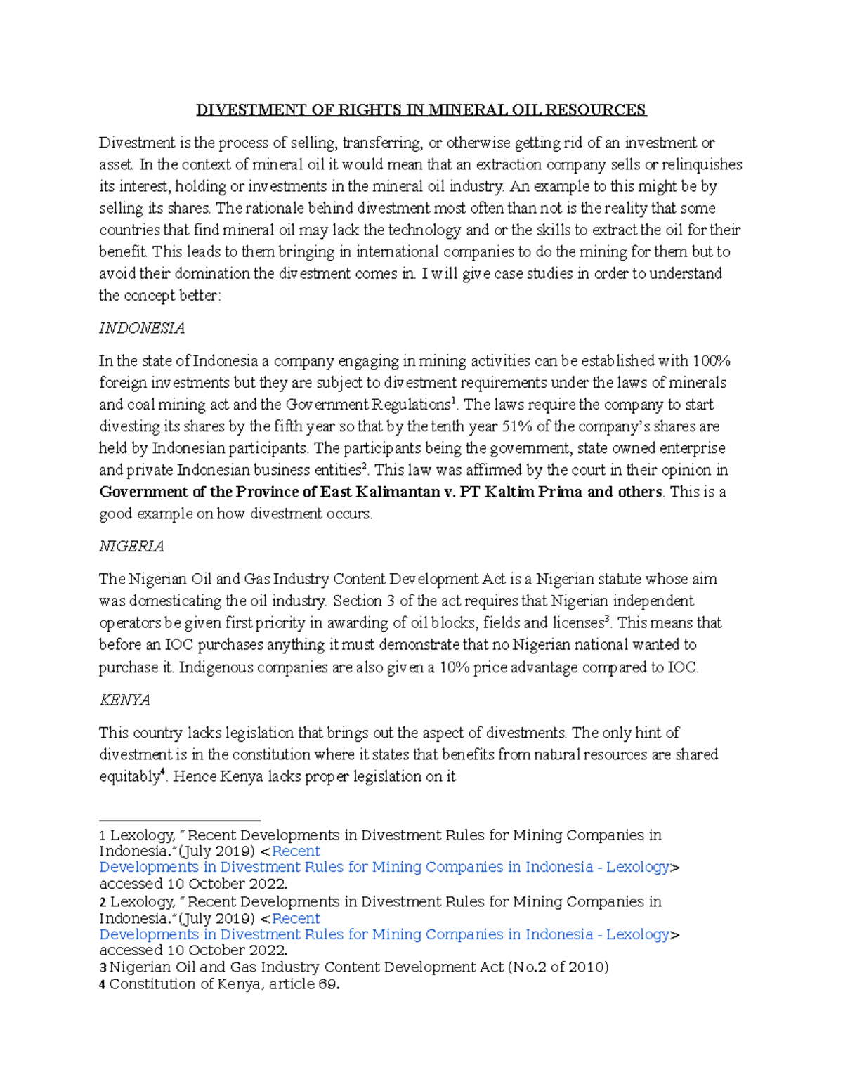 Divestment OF Rights IN Mineral OIL Resource AND ITS Effects ...