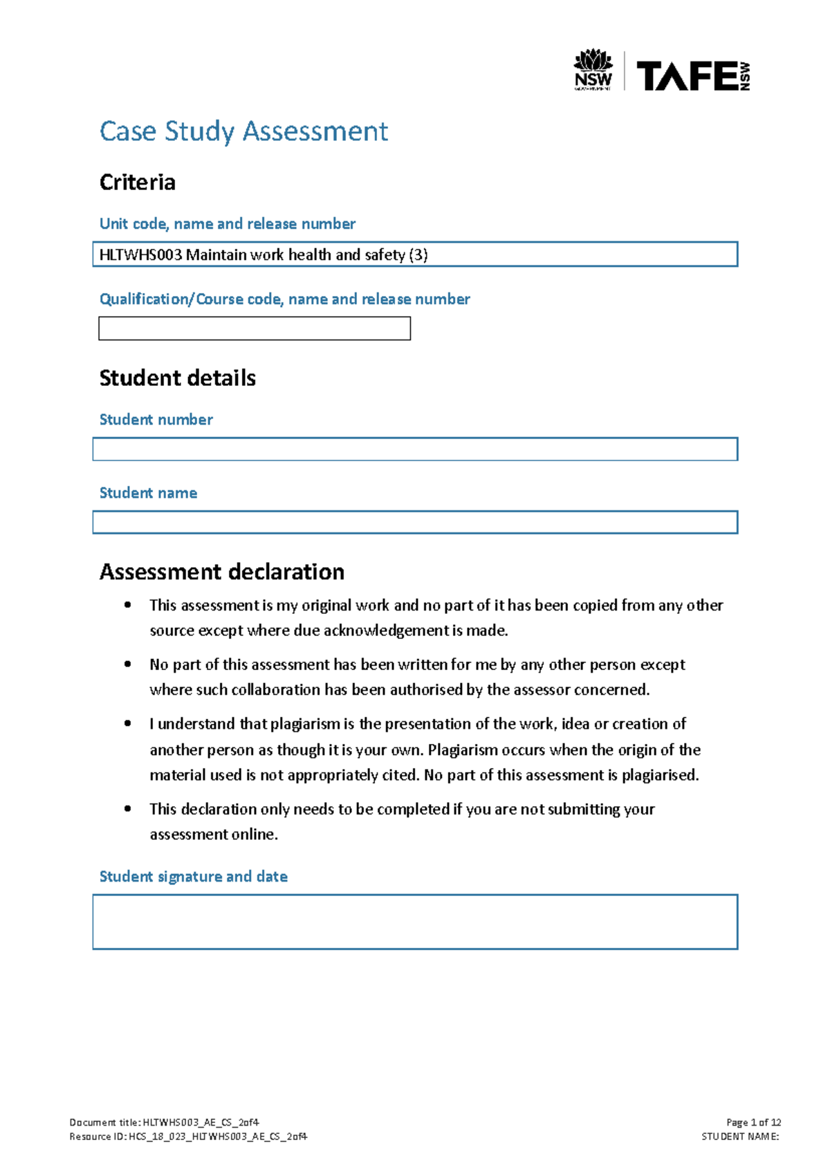 Hltwhs 003 AE CS2of4 - assessment - Case Study Assessment Criteria Unit ...