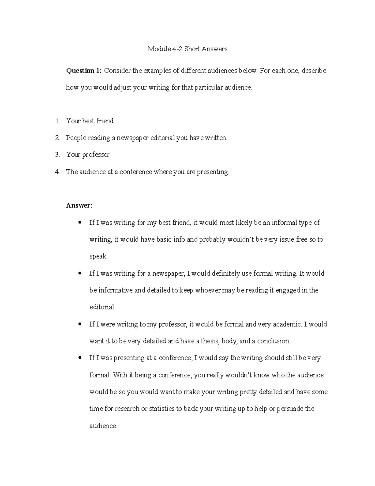 Module 4-2 Short Answers - Module 4-2 Short Answers Question 1 ...