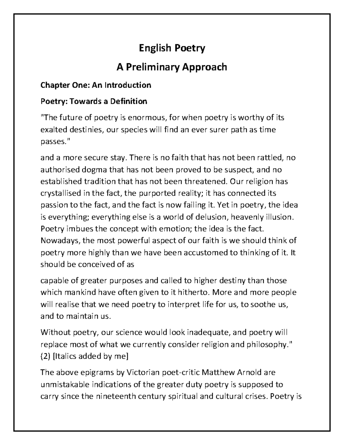 English Poetry 1 - English Poetry A Preliminary Approach Chapter One ...