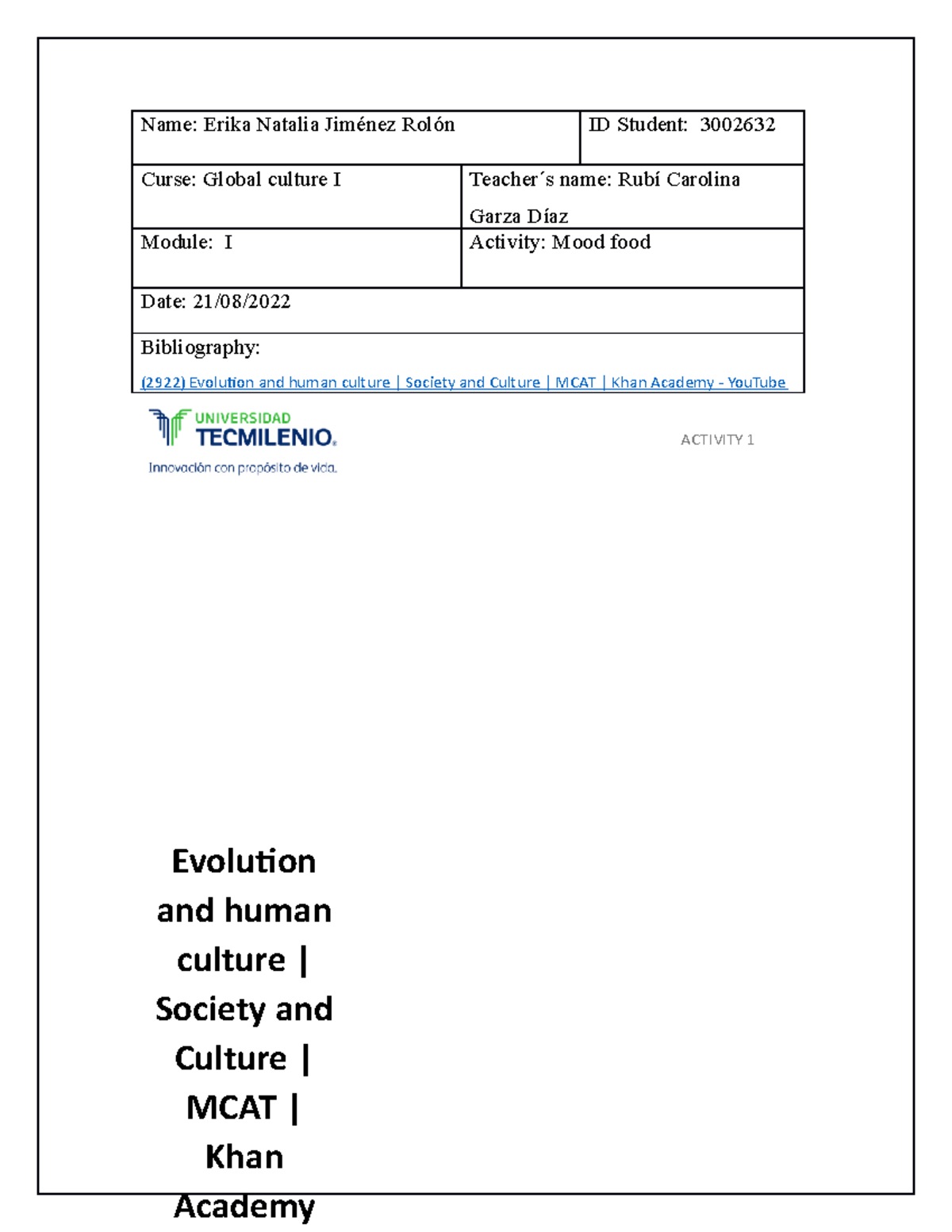 ENJR Activity 1 Global Culture - Name: Erika Natalia Jiménez Rolón ID ...