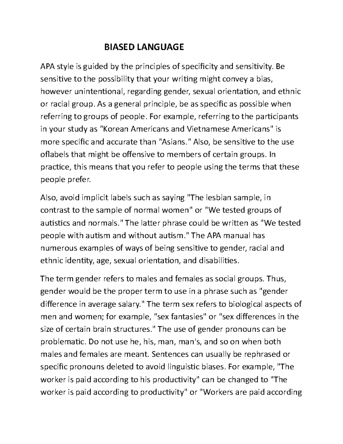 Biased Language - BIASED LANGUAGE APA style is guided by the principles ...