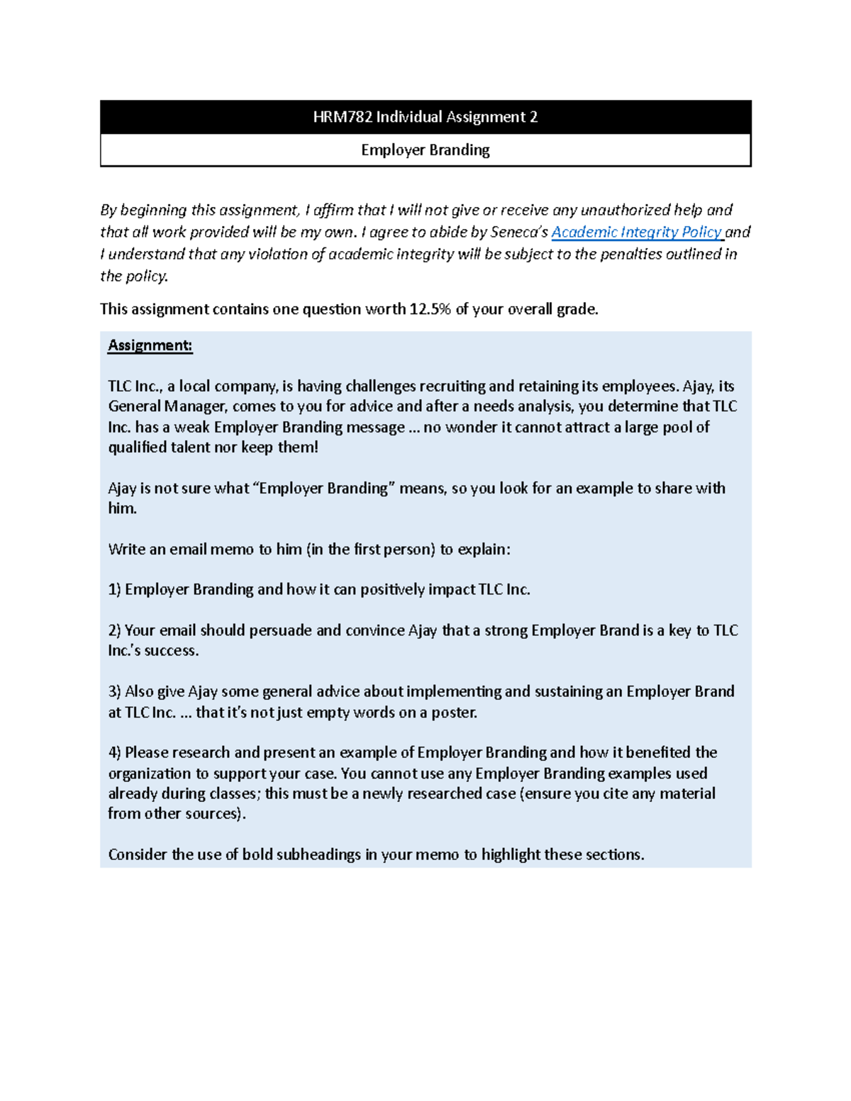 HRM782 Individual Assignment 2 - Employer Branding - HRM782 Individual ...