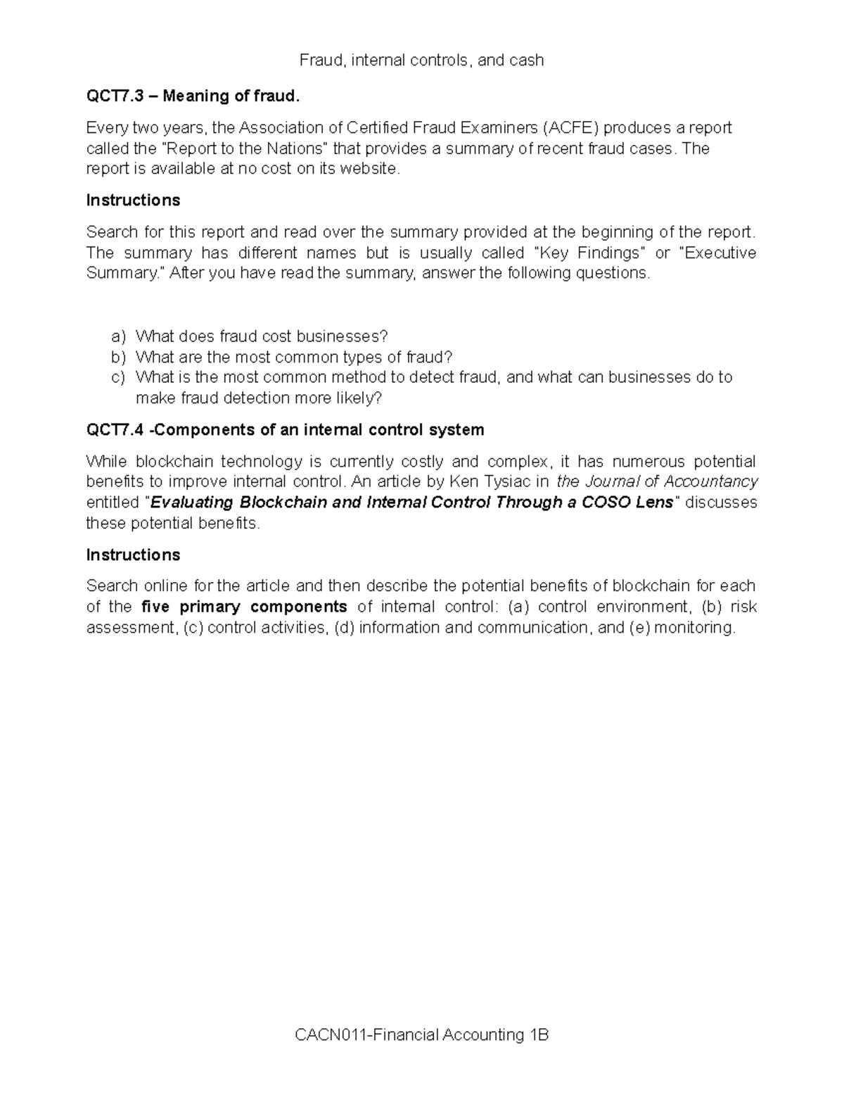 Internal controls and Fraud-Critical Practical Exercises - Fraud ...