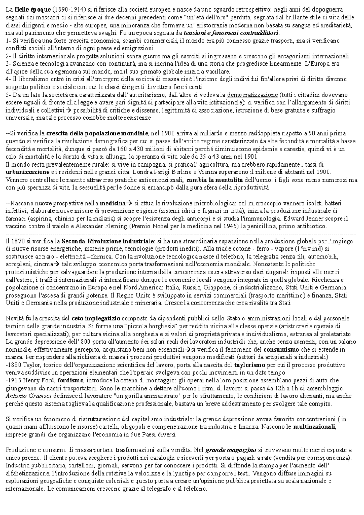 Bella epoque - RIASSUNTO COMPLETO - La Belle époque (1890-1914) si ...