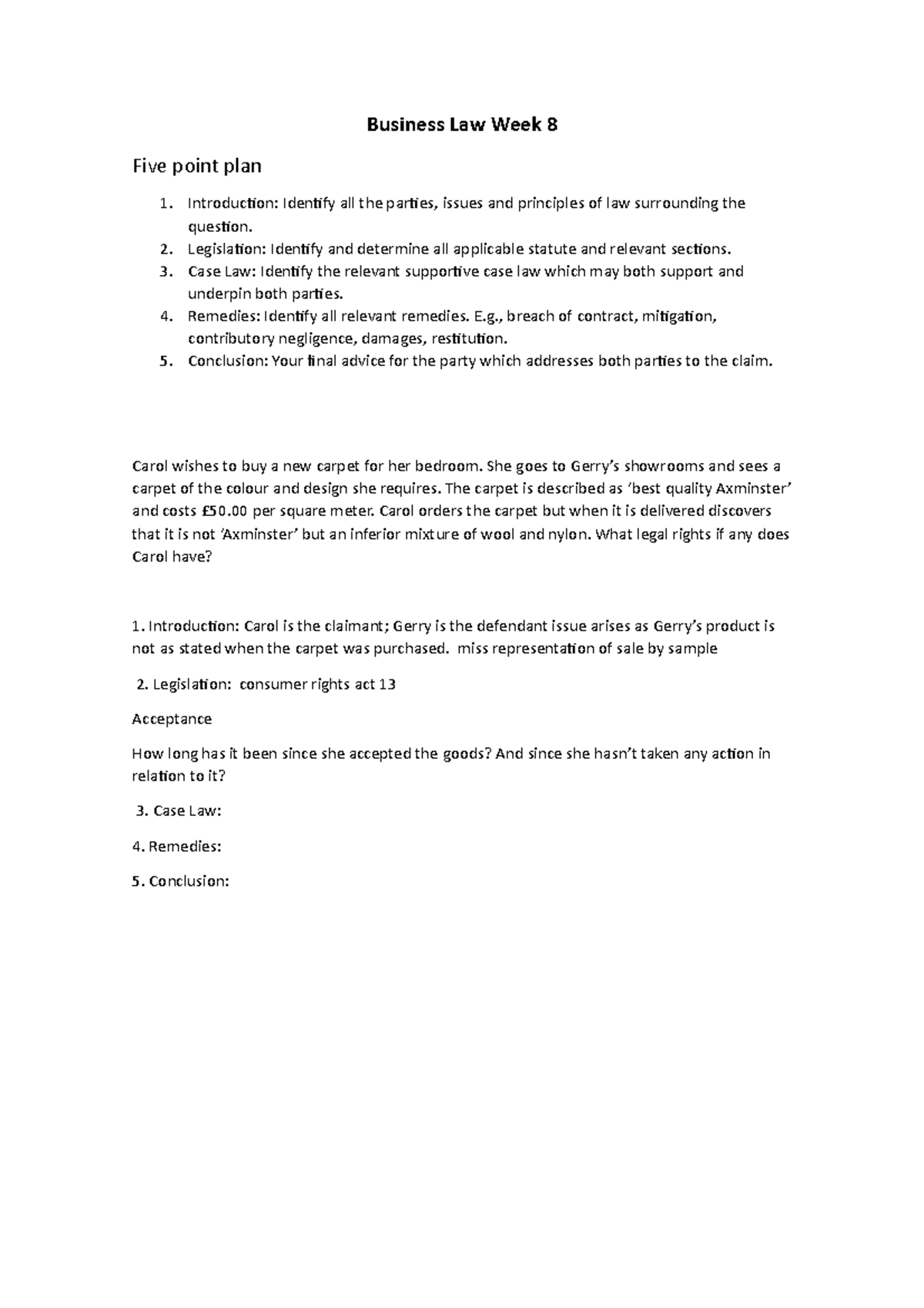Business Law Week 8 - Legislation: Identify and determine all ...
