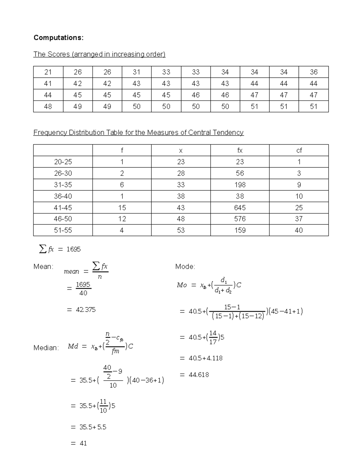 Measures of Central Tendency Computations - Computations: The Scores ...