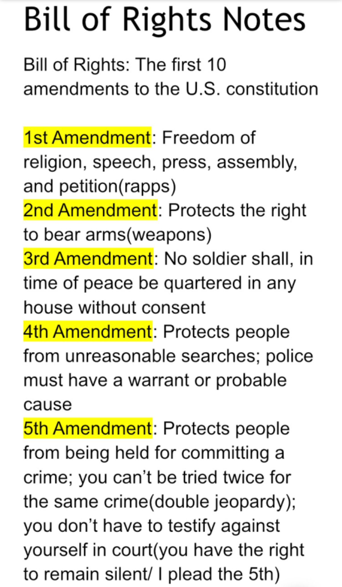 Bill Of Rights Notes - Studocu
