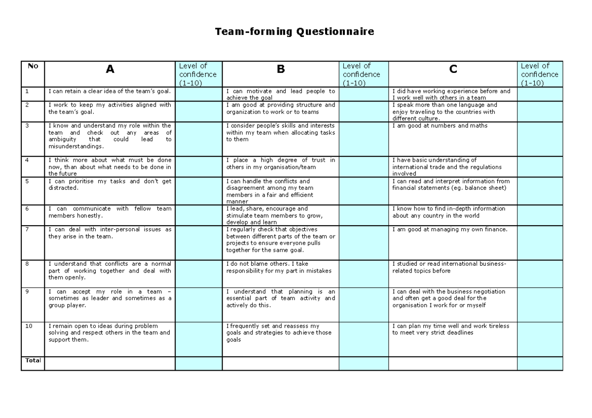Team Formation Questionnaire for Simulation Game - Team-forming ...