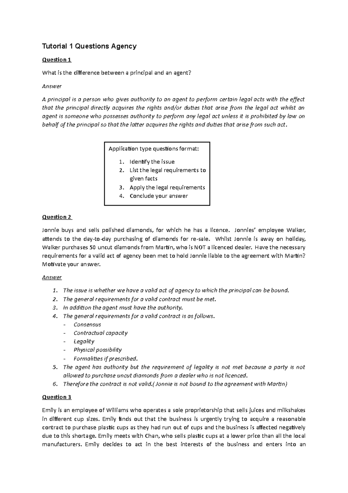 Tutorial 1 Agency Questions & Sollutions - Tutorial 1 Questions Agency ...