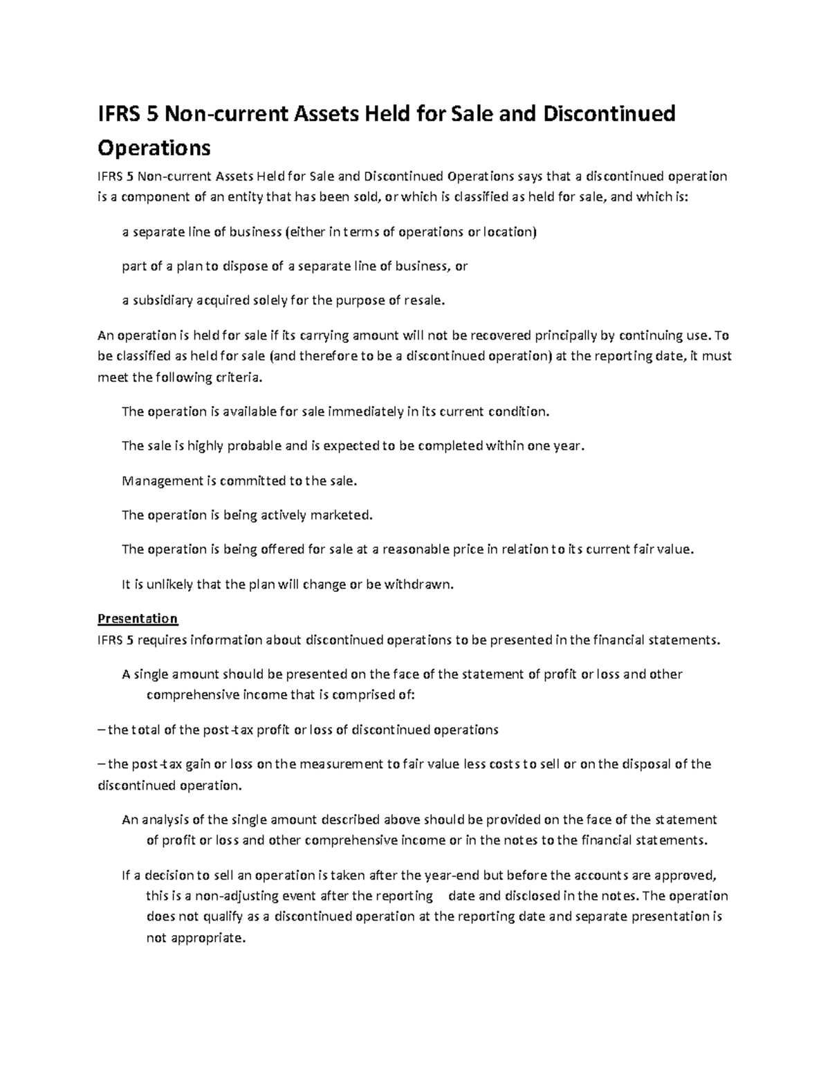 Ifrs 5 discontinued op - Self study - IFRS 5 Non-current Assets Held ...