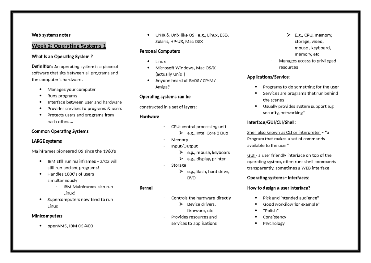 Web Systems Notes Web Systems Notes Week 2 Operating Systems 1 What Is An Operating System 8906