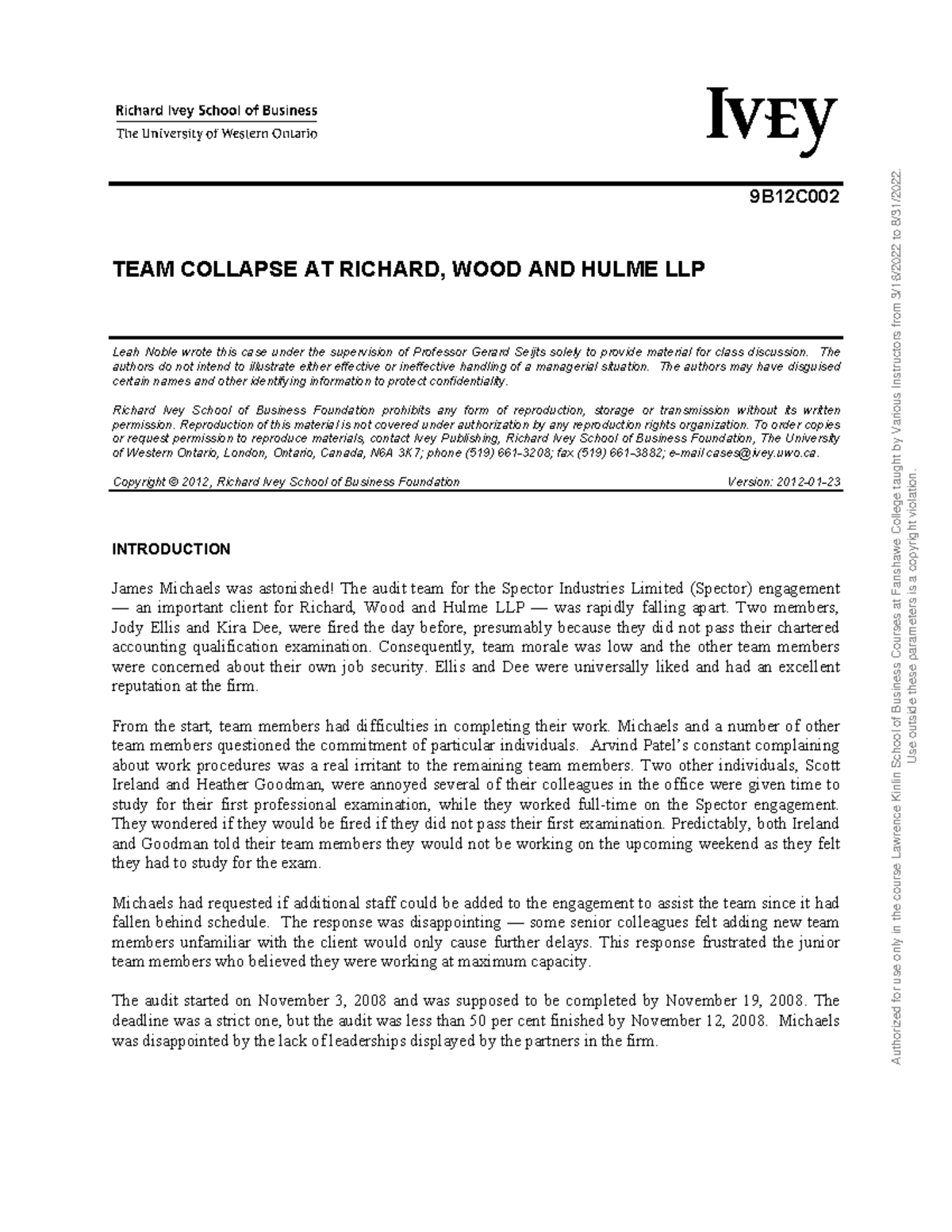 S22 MGMT 6140 Module 9 Team Collapse at Richard, Wood and Hulme LLP - S ...