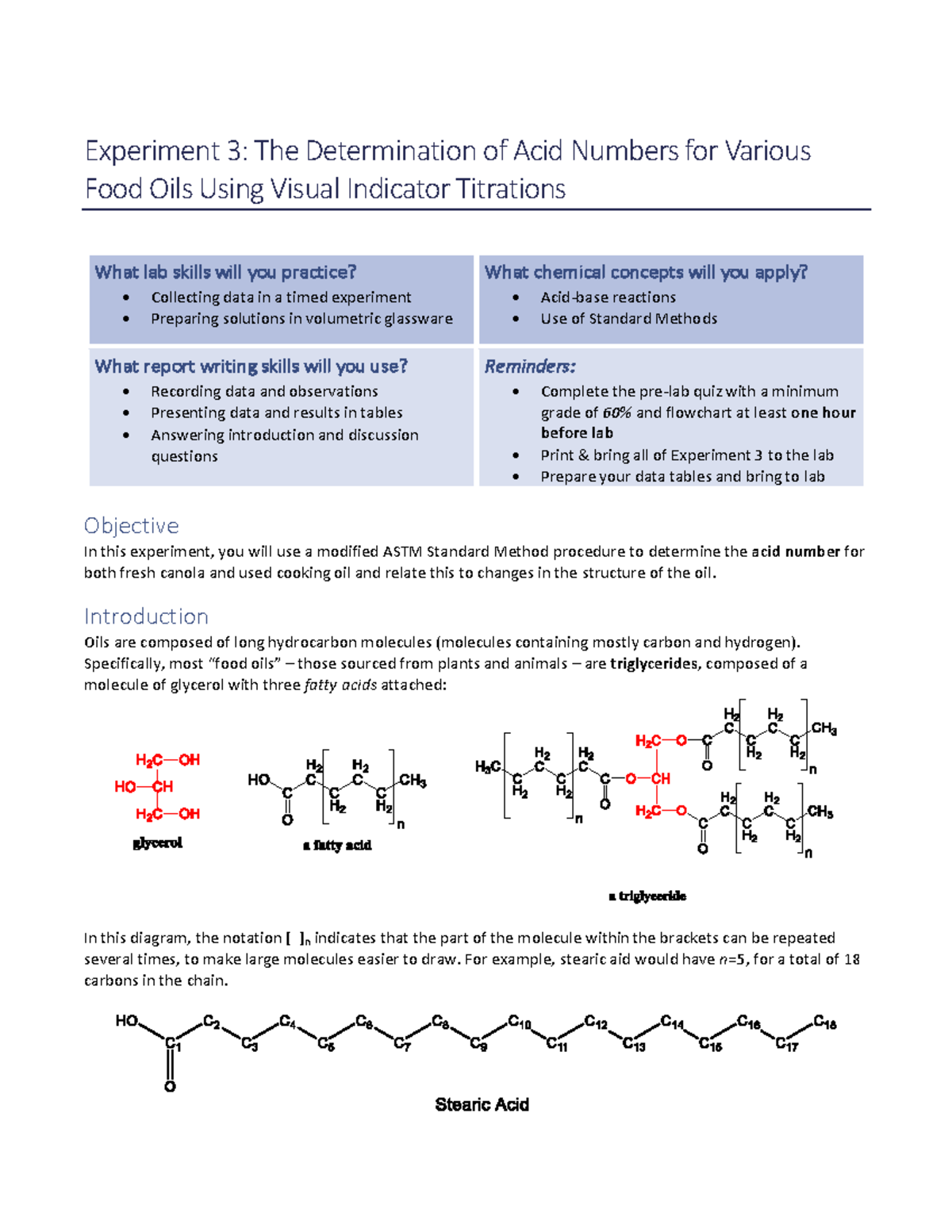 CHEM 209 Experiment 3 Procedure - Experiment 3: The Determination of ...