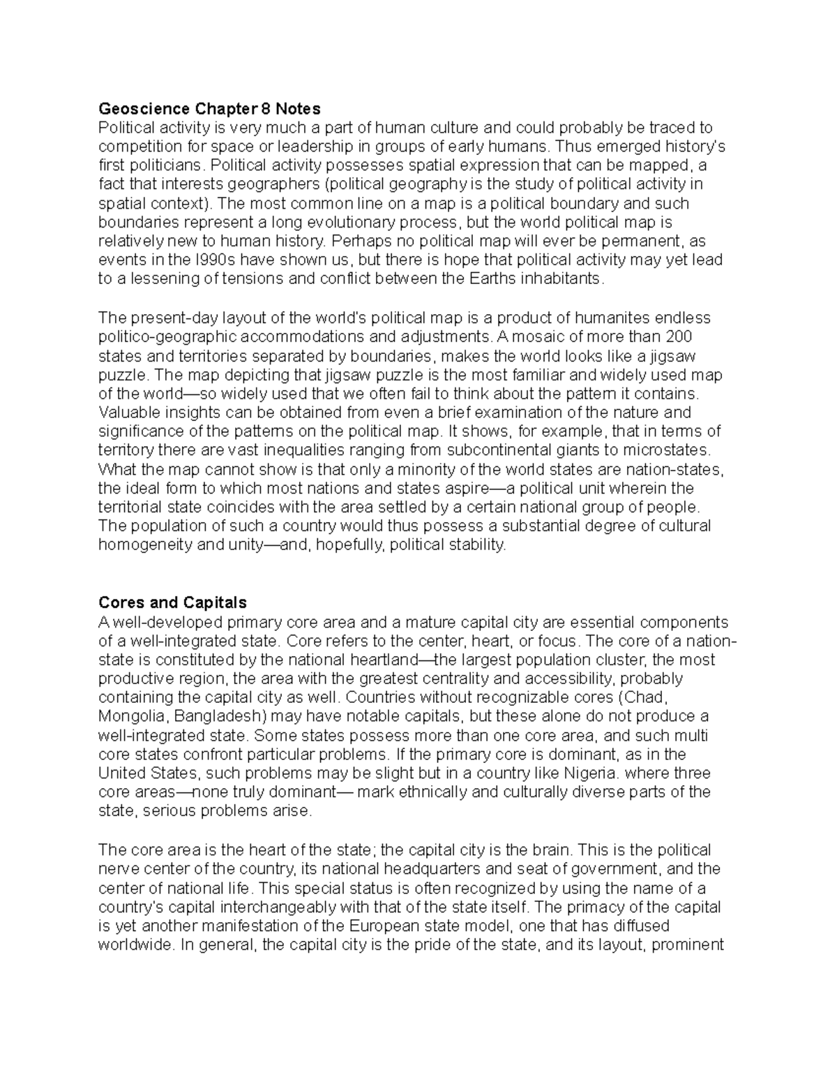 Geoscience Chapter 8 Notes - Geoscience Chapter 8 Notes Political ...