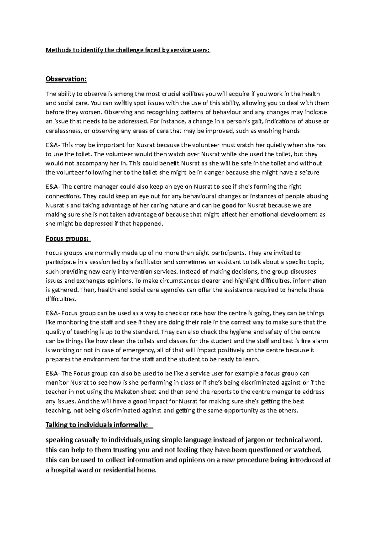 Methods to identify the challenge faced by service users Mo - Methods to identify the challenge ...