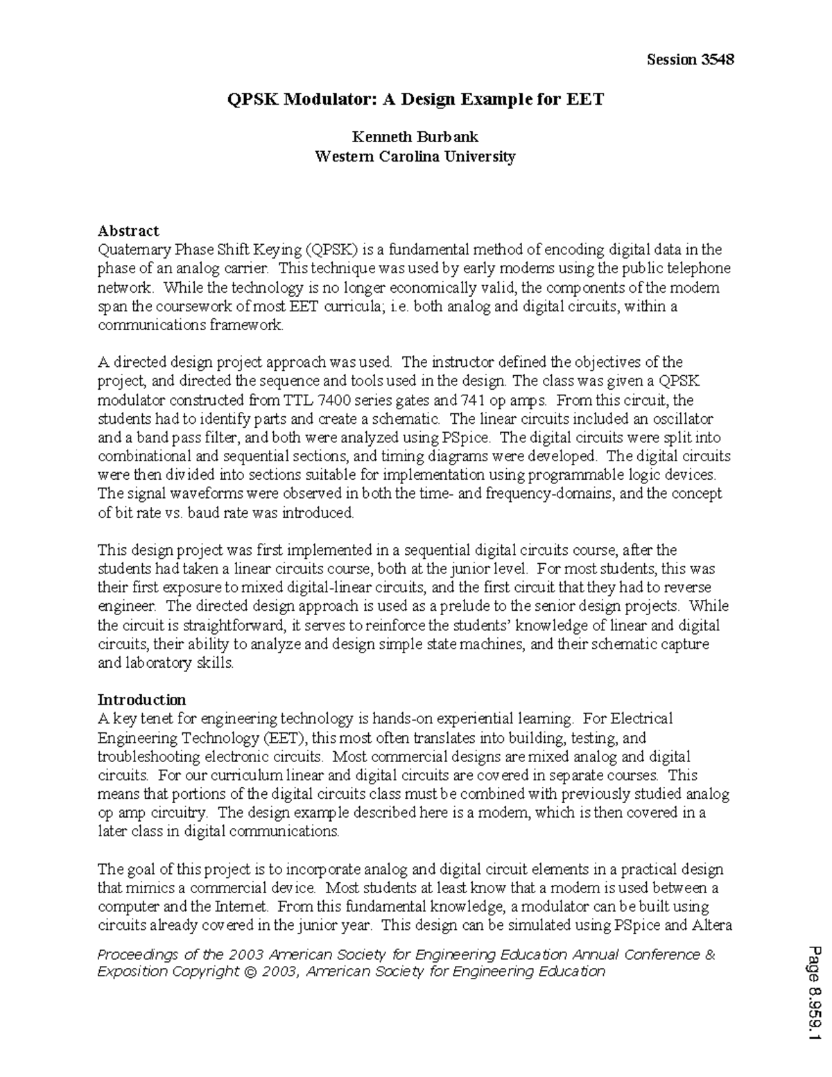 Qpsk modulator a design example for eet - Proceedings of the 2003 ...