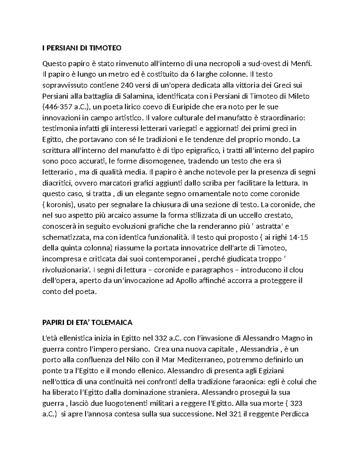 La cultura scrittoria dell'egitto greco romano - I PERSIANI DI TIMOTEO ...