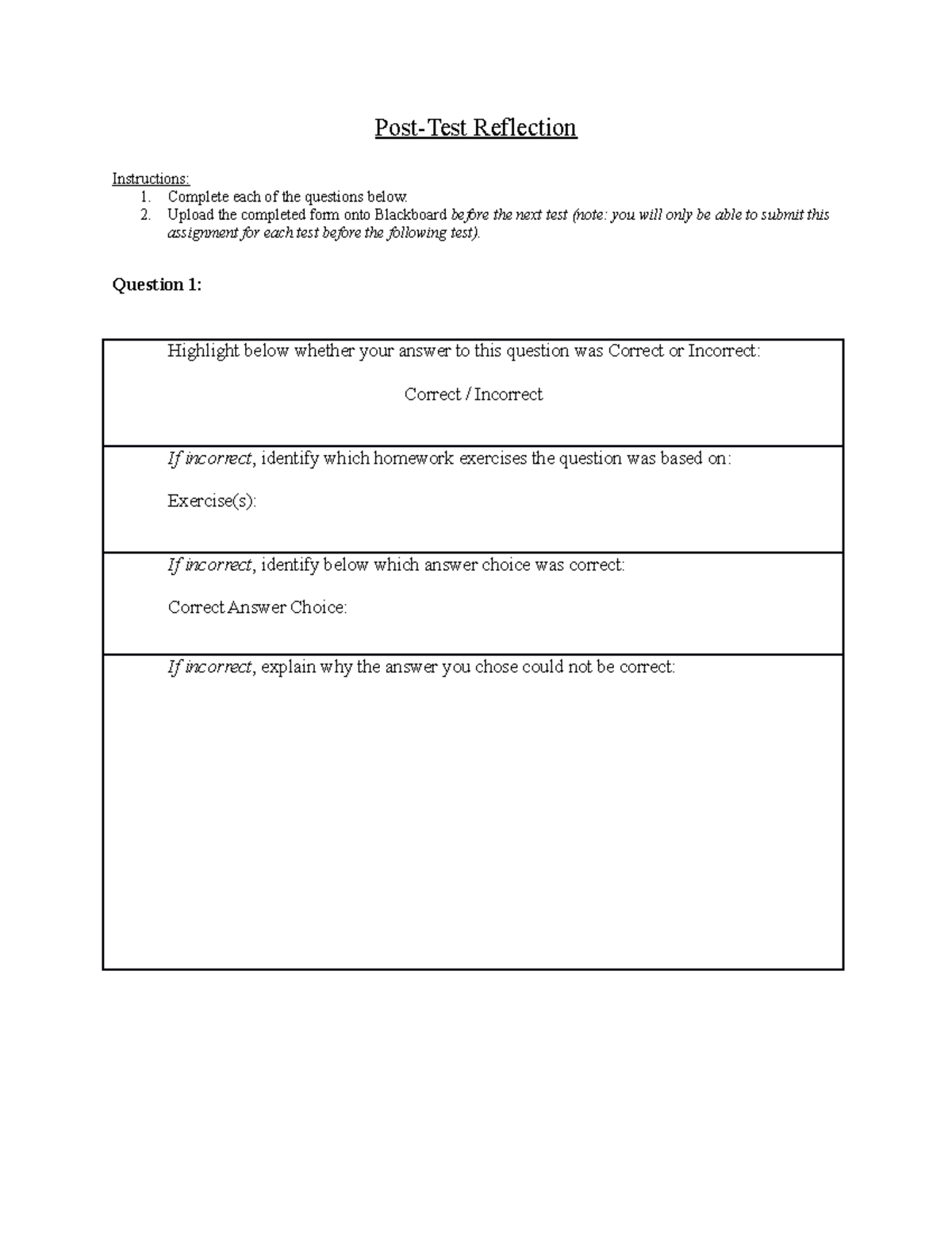 Post-Test Reflection Form - Post-Test Reflection Instructions:1 ...
